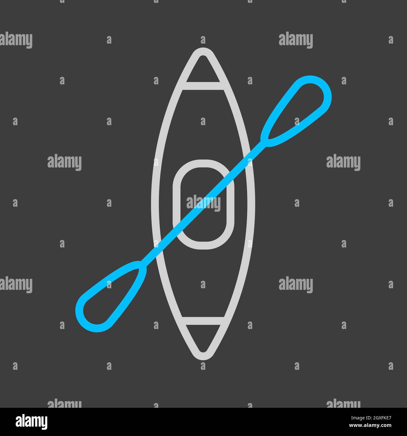 Kayak with paddle vector icon on dark background. Camping sign. Graph ...