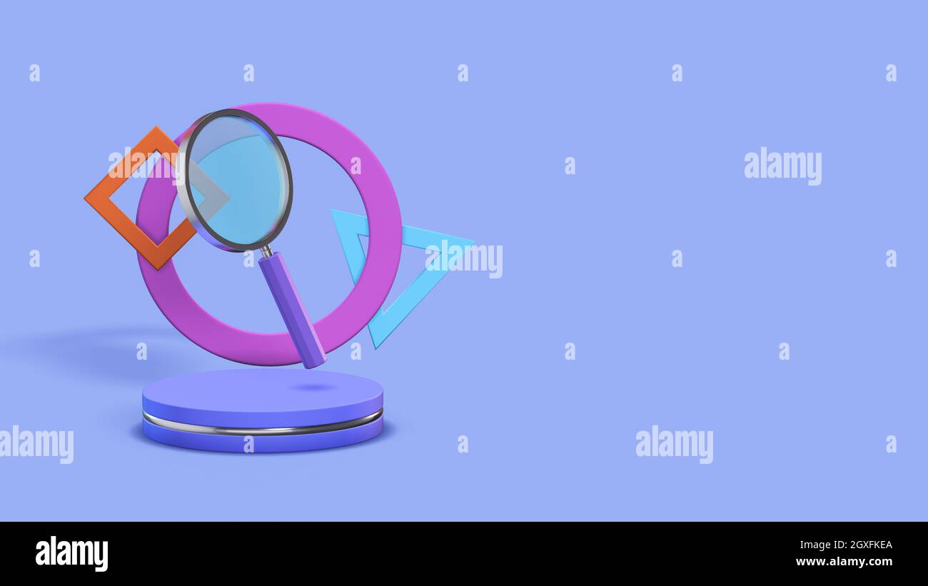 magnifying glass wirh abstract geometric shapes on background (3d ...