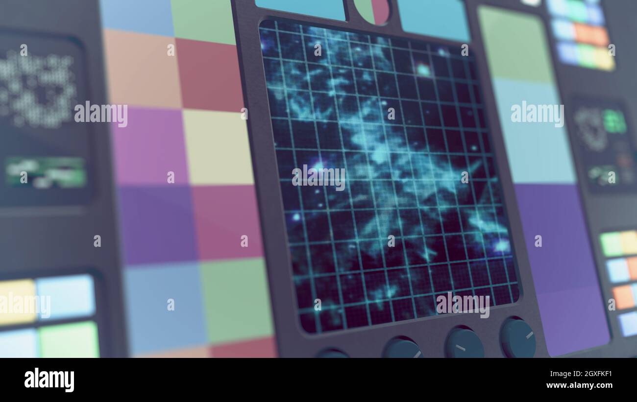 retro futuristic computer with star map on screen, science fiction ...