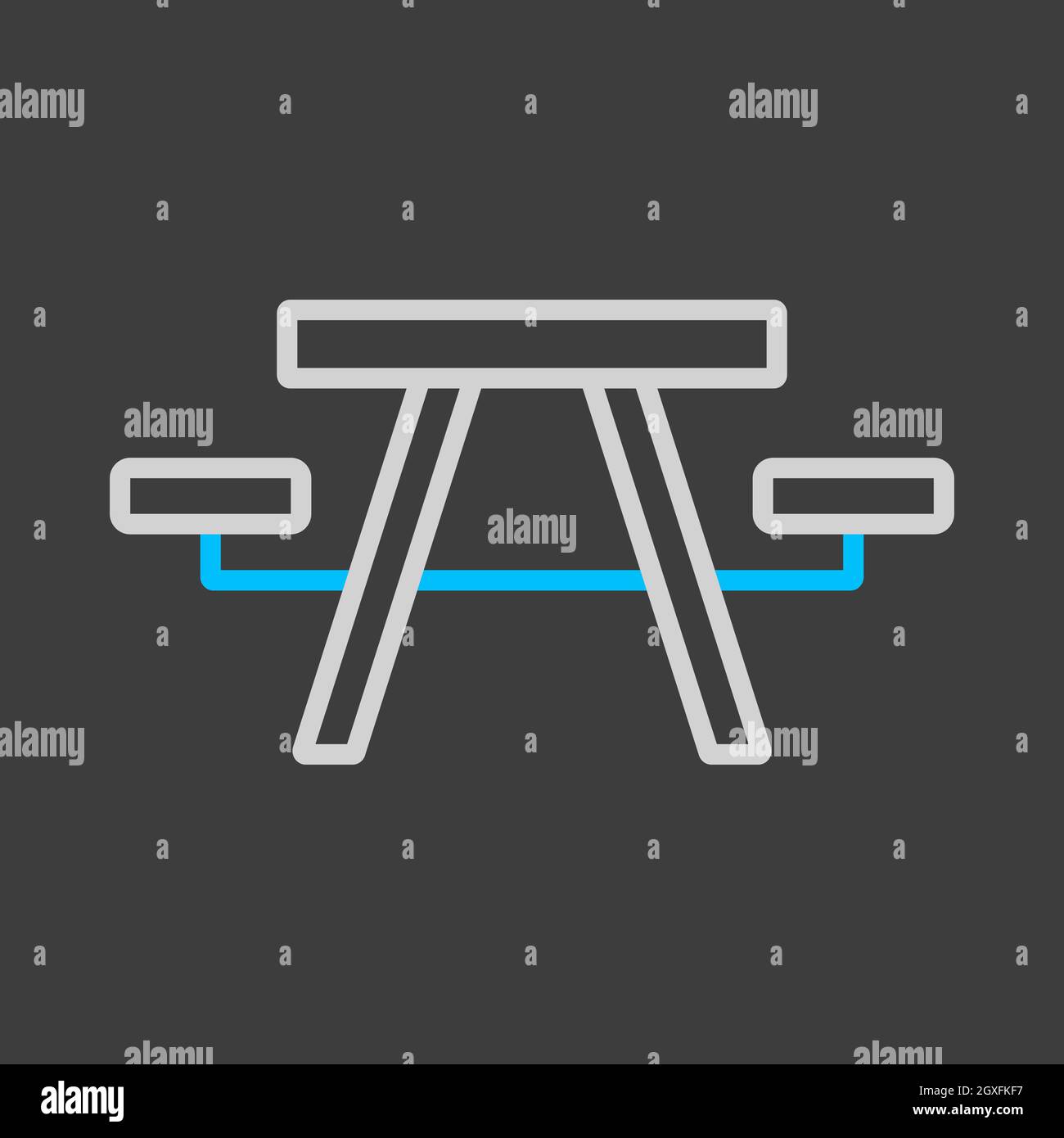 Camping table wooden park bench vector icon on dark background. Graph ...