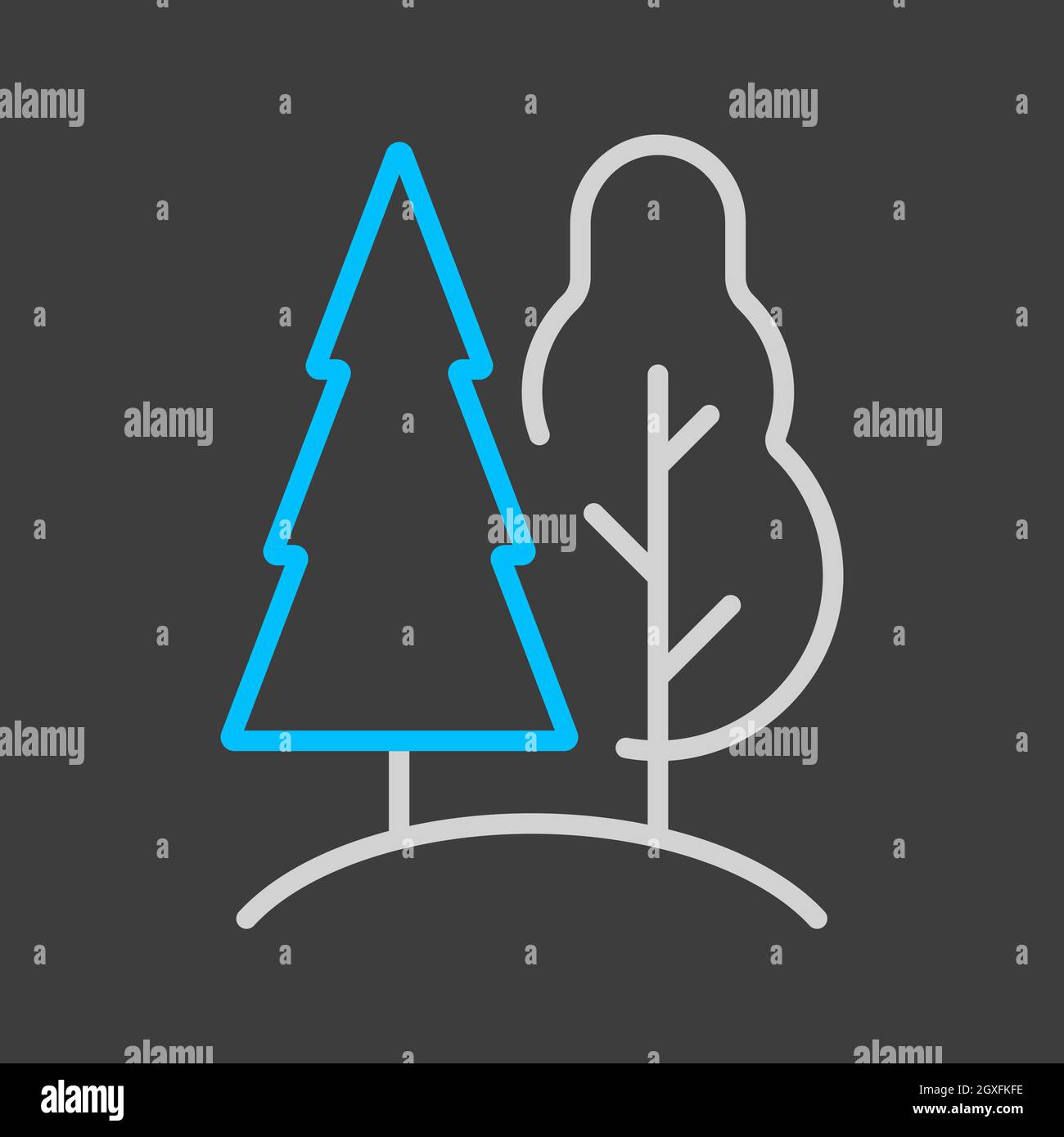 Deciduous and conifer forest vector icon on dark background. Nature ...