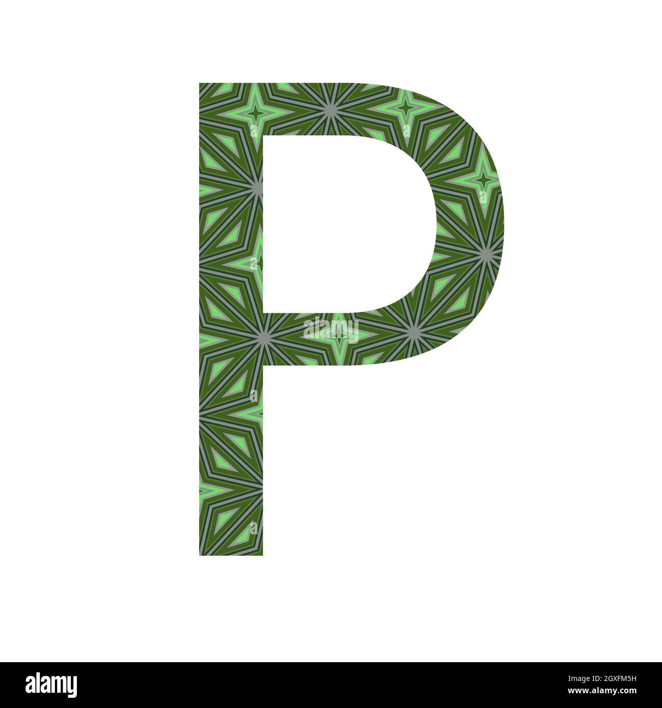 Letter P of the alphabet made with a pattern of green stars, isolated ...