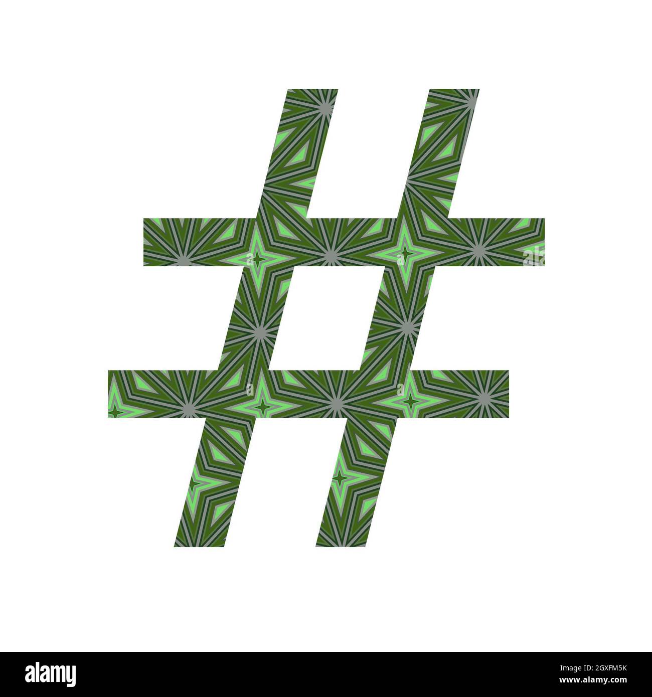 hash tag of the alphabet made with a pattern of green stars, isolated ...