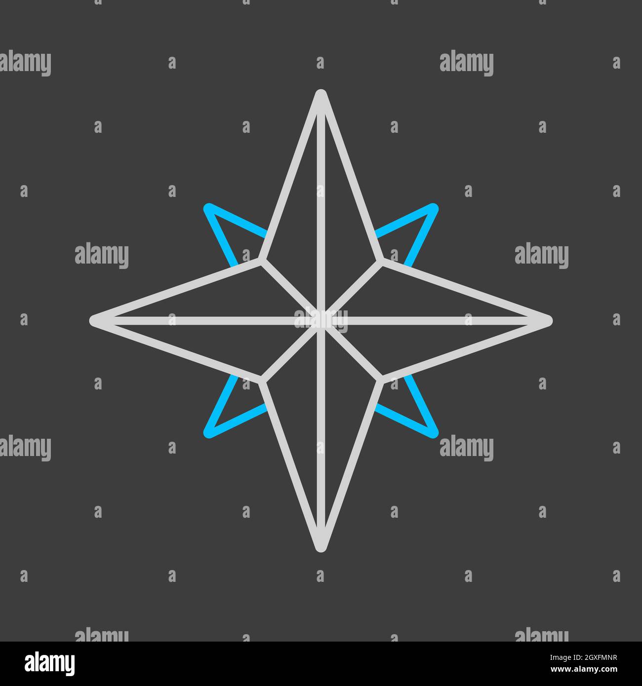 Wind rose vector icon on dark background. Navigation sign. Graph symbol ...