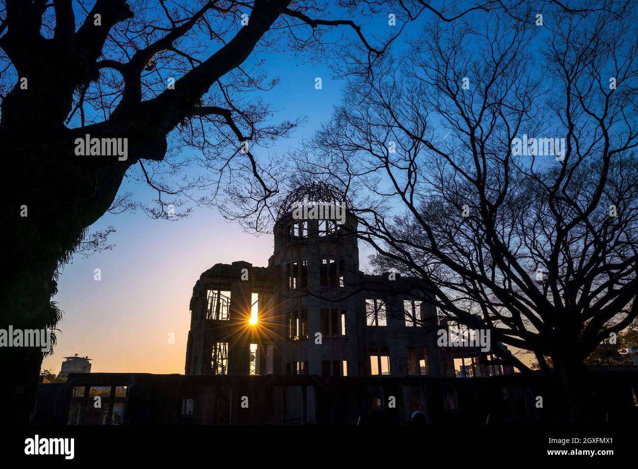 silhouette shot of the atomic bomb dome in Hiroshima Japan. UNESCO World Heritage Site Stock ...