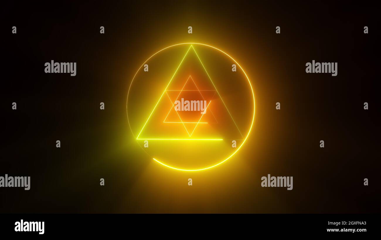 Esoteric 3d render triangle with glowing lines and star david. Occult ...
