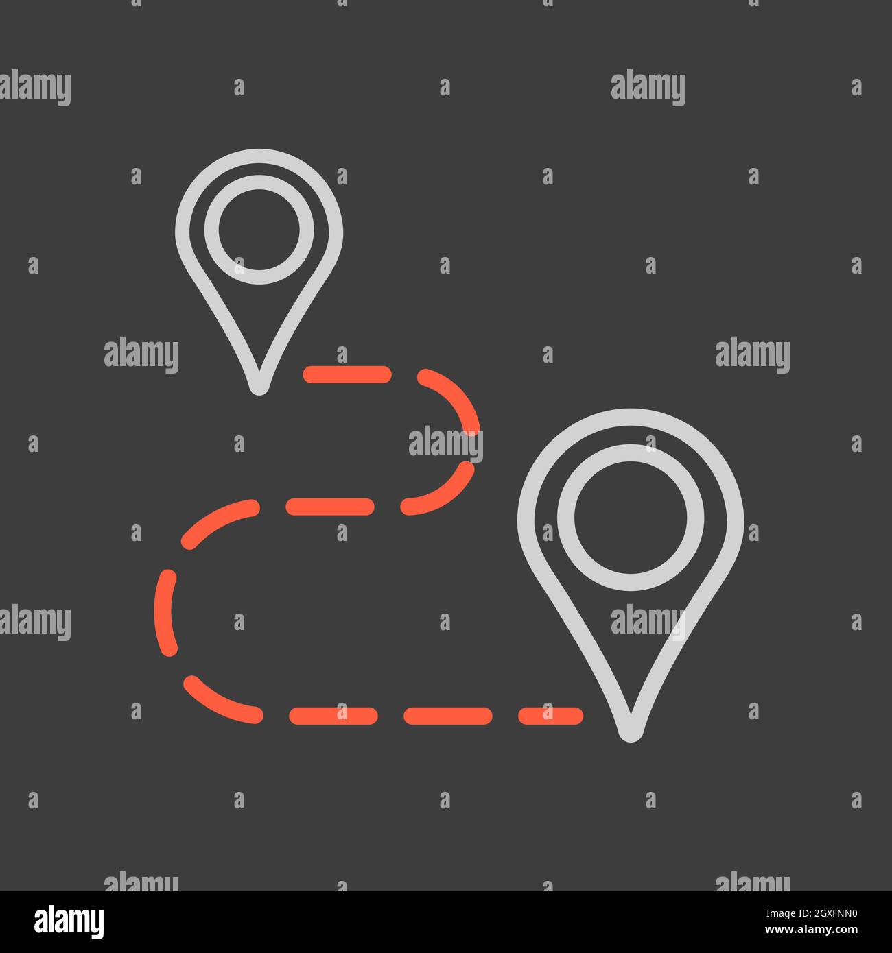 Route vector icon on dark background. Navigation sign. Graph symbol for ...