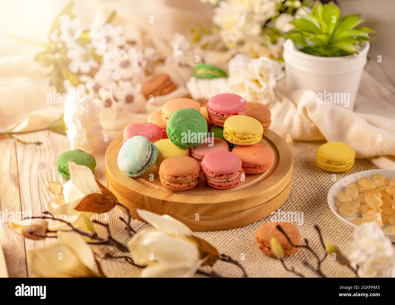 Macarons in a variety of colours, still life composition Stock Photo ...
