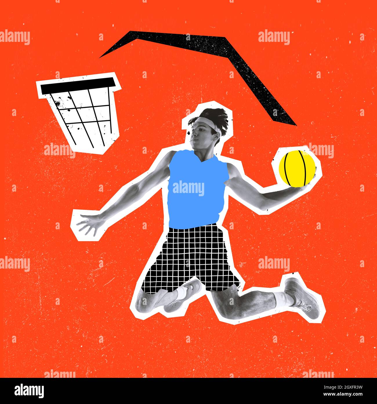 Creative artwork of young professional basketball player throwing the ...