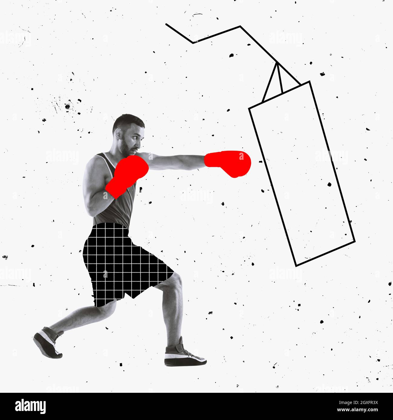 Creative artwork, design of young male boxer training, boxing drawn ...