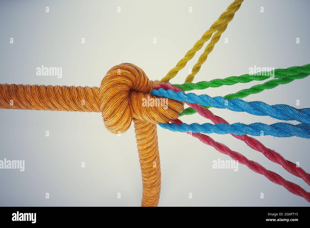3D Rendering different colored ropes tied together with a knot Stock ...