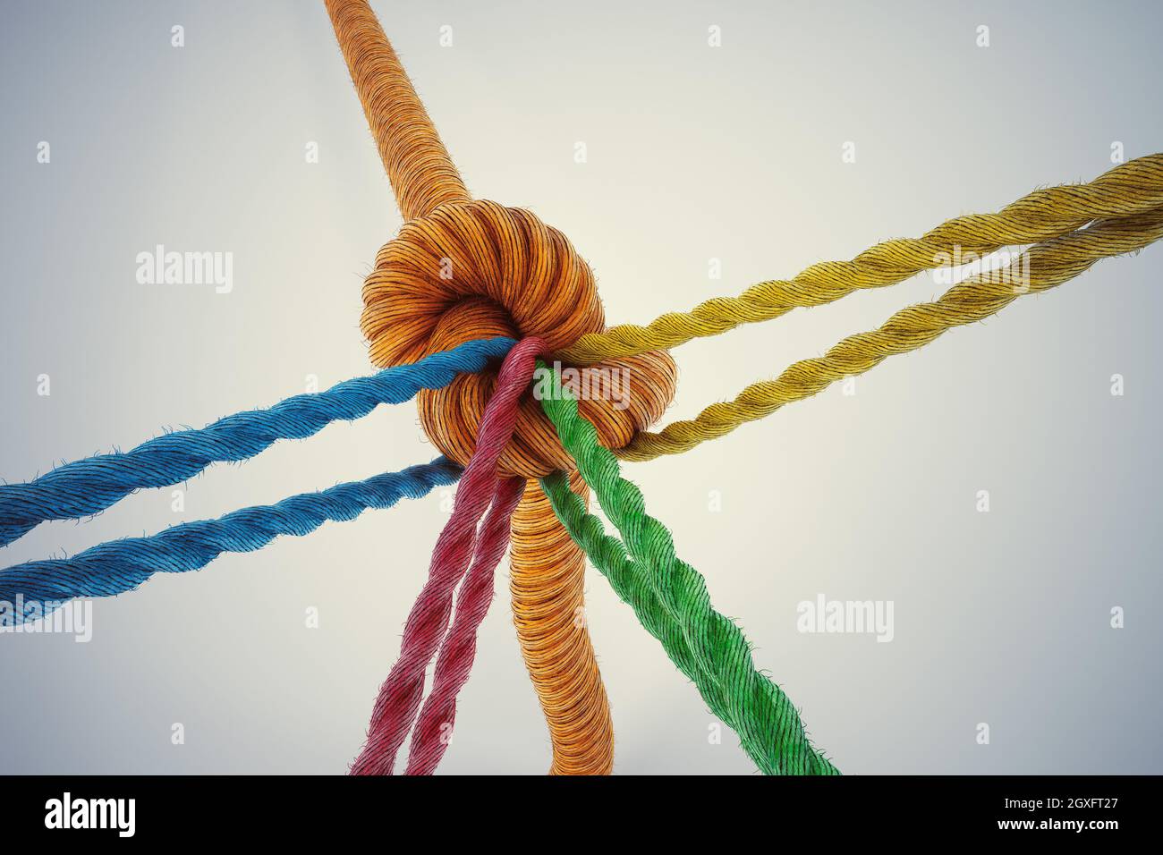 3D Rendering different colored ropes tied together with a knot Stock ...