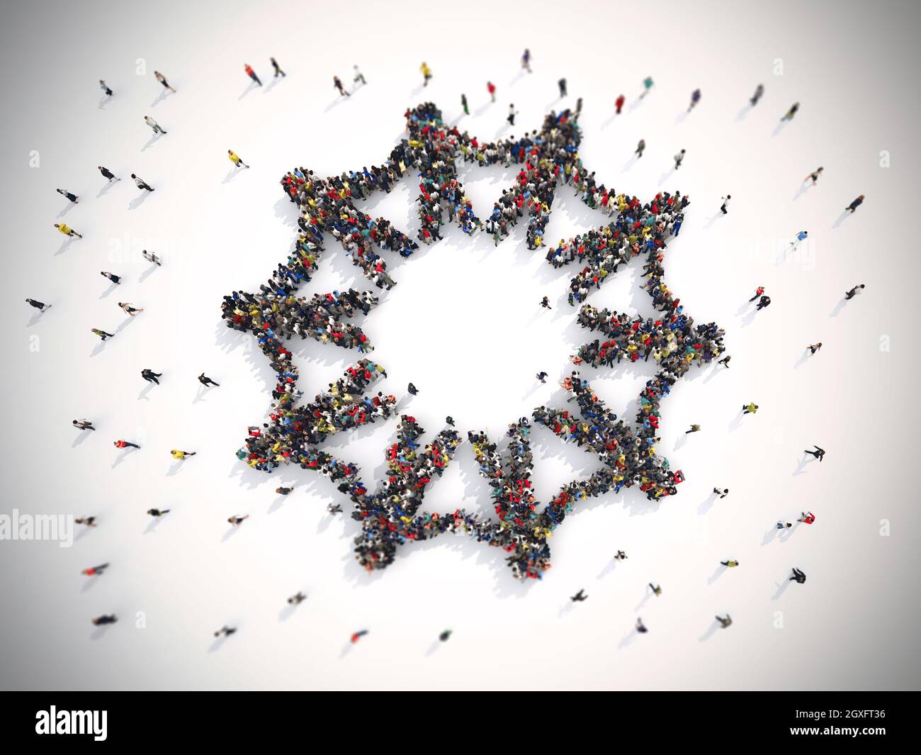 3D Rendering crowd of people that form the symbol of solidarity in the ...