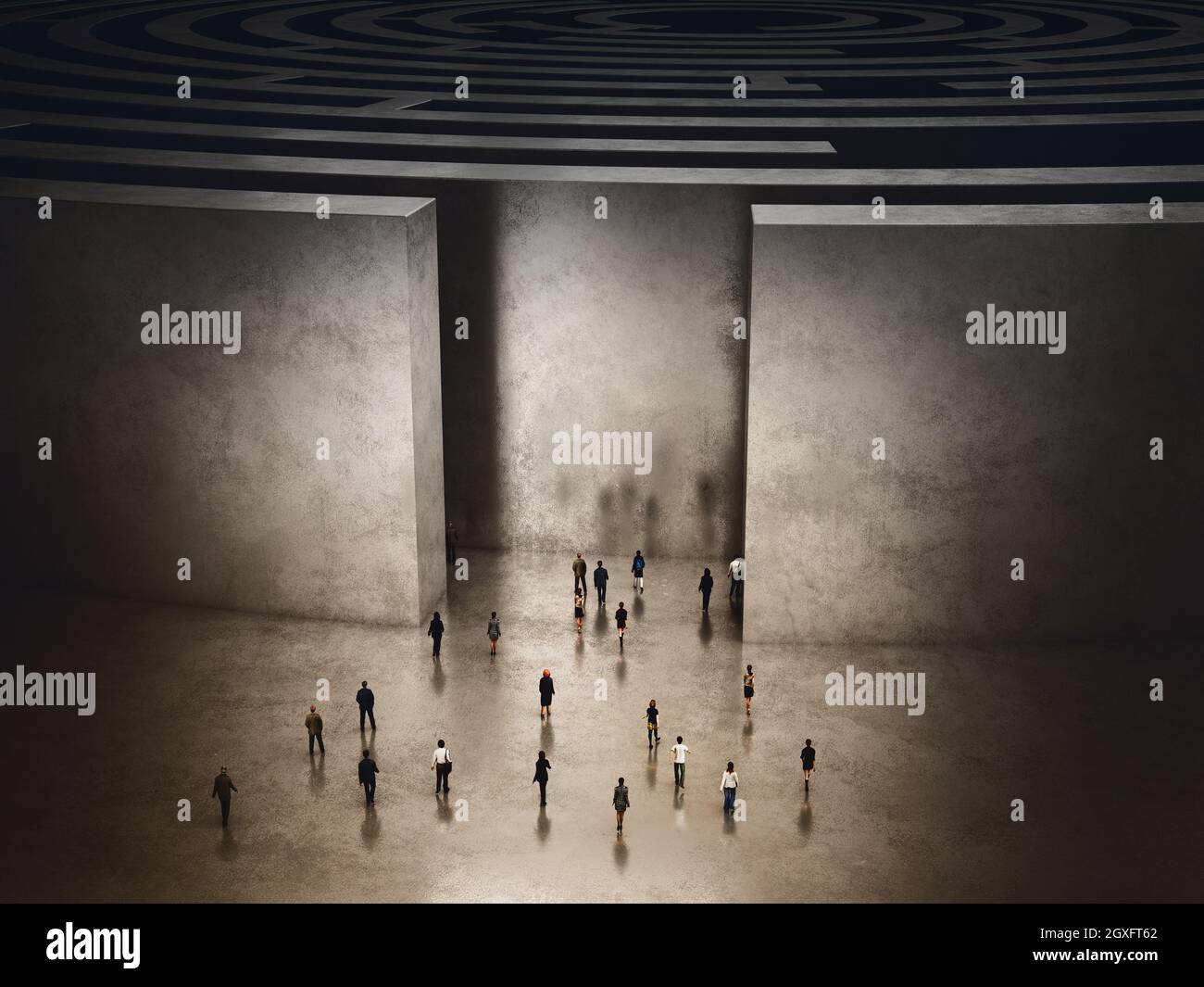 People enter into a complicated labyrinth. 3D Rendering Stock Photo - Alamy