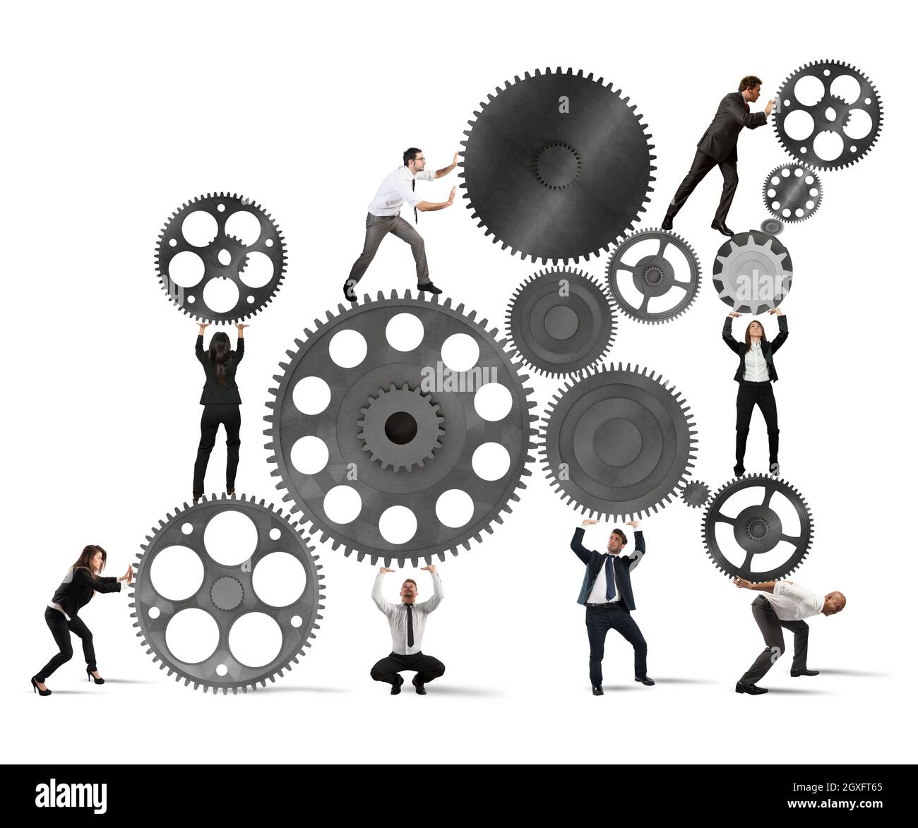 Teamwork of businesspeople work together to a system of gears Stock ...