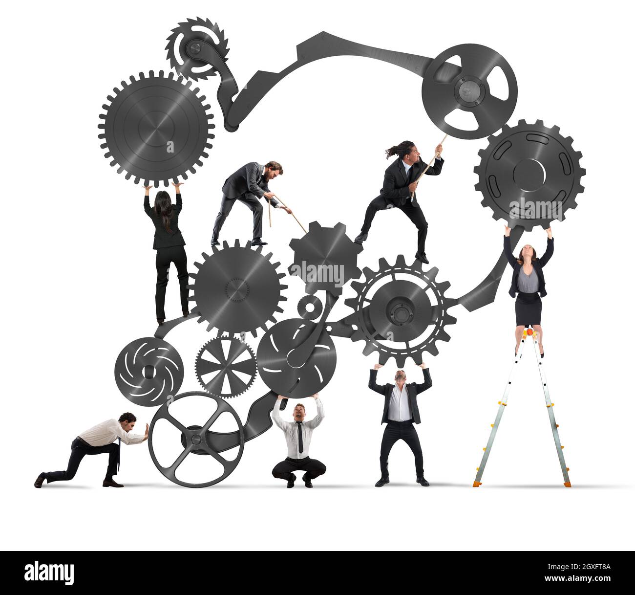 Teamwork of businesspeople work together to a system of gears Stock ...