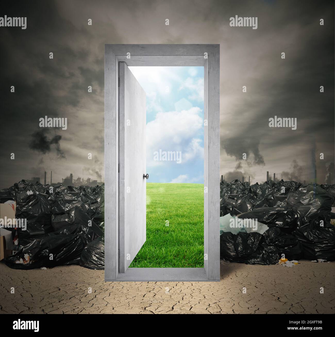 Garbage with door on a natural landscape Stock Photo - Alamy