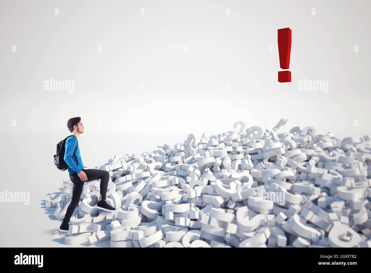 Student with a pile of question marks Stock Photo - Alamy