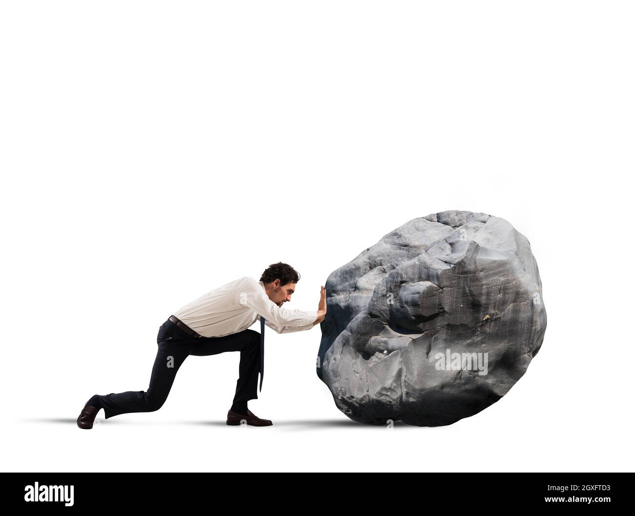 Man pushing boulder Cut Out Stock Images & Pictures - Alamy