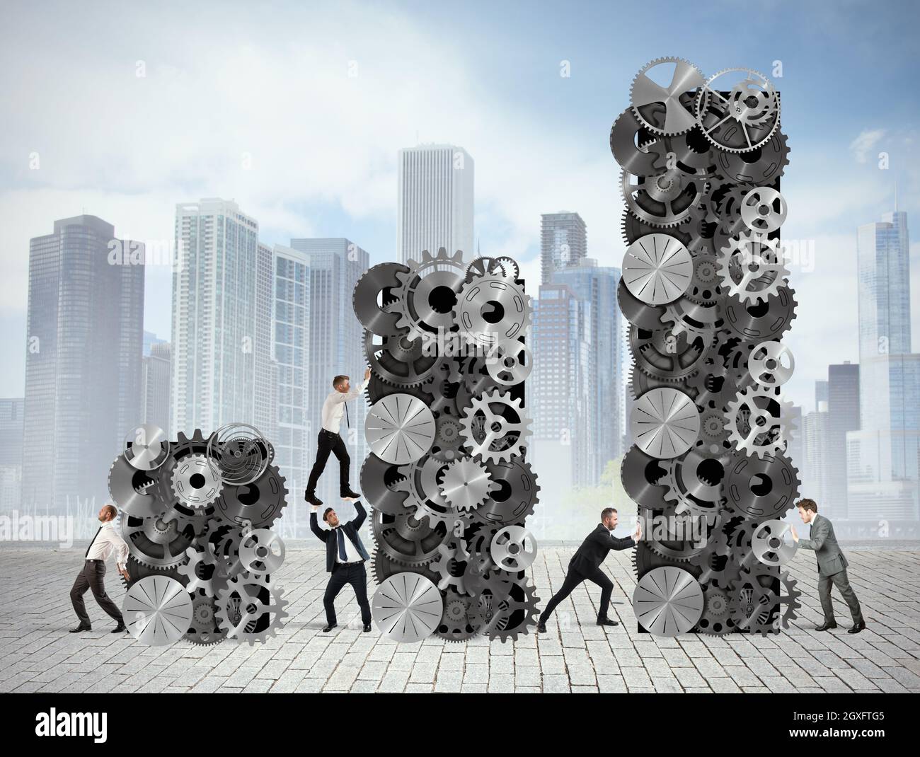 Team builds up statistics with gear systems Stock Photo - Alamy