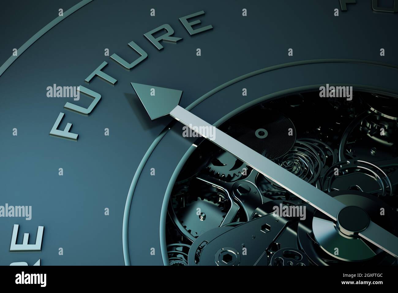 3D Rendering of Compass arrow pointing to the word future Stock Photo ...
