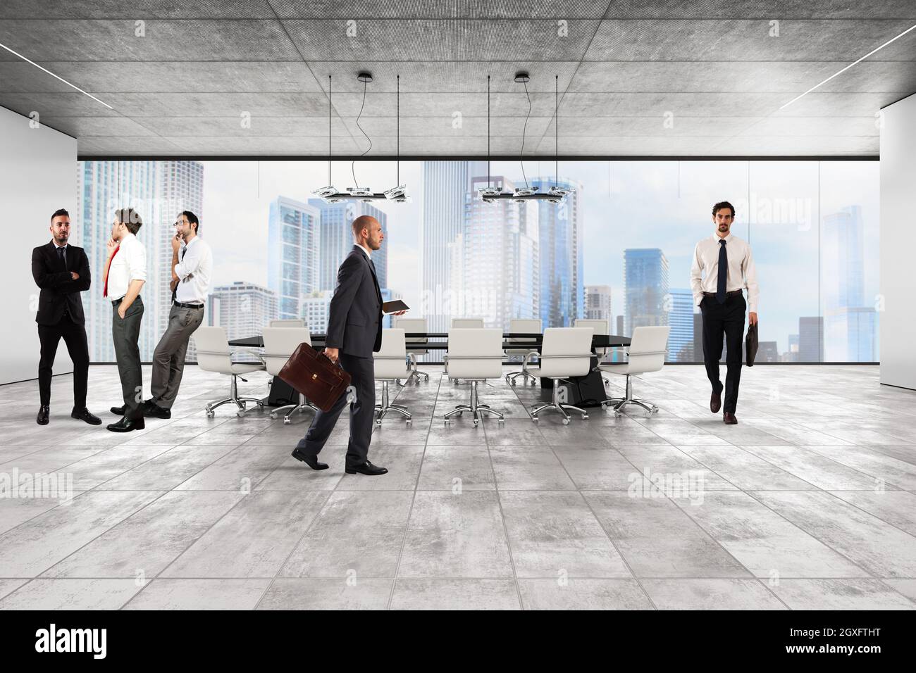 Businessmen in the luxury executive office with city view window Stock ...