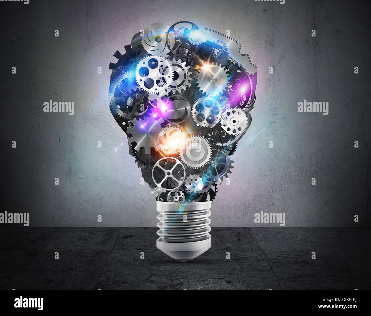Glowing light bulb gears mechanism hi-res stock photography and images ...