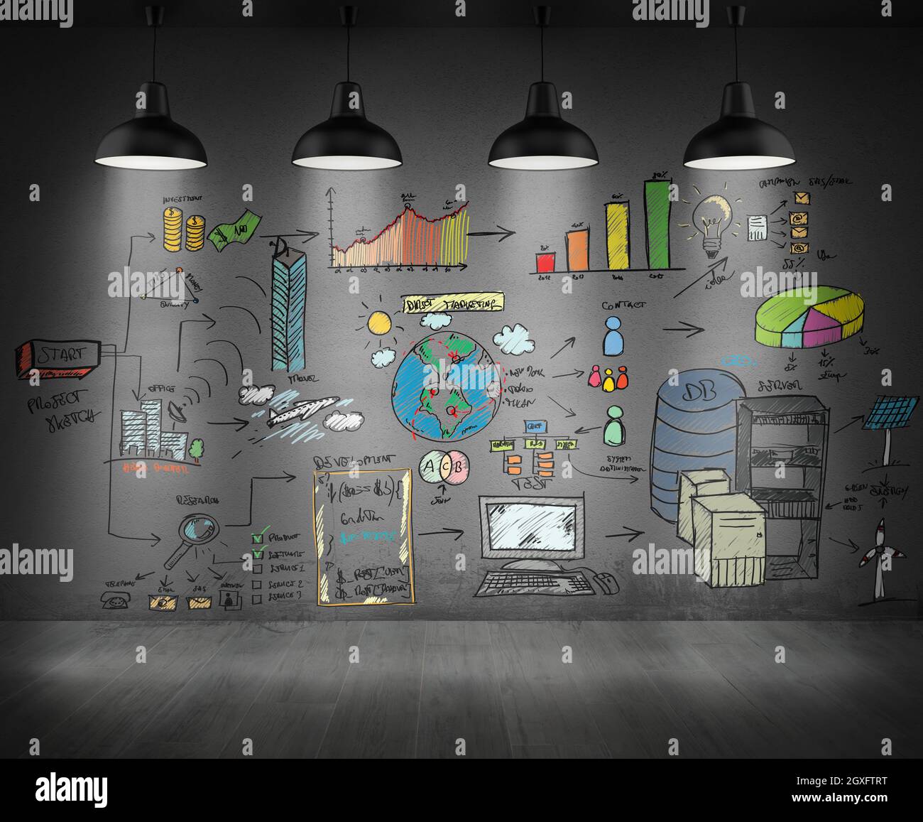 Drawings and graphics drawn on a wall Stock Photo - Alamy