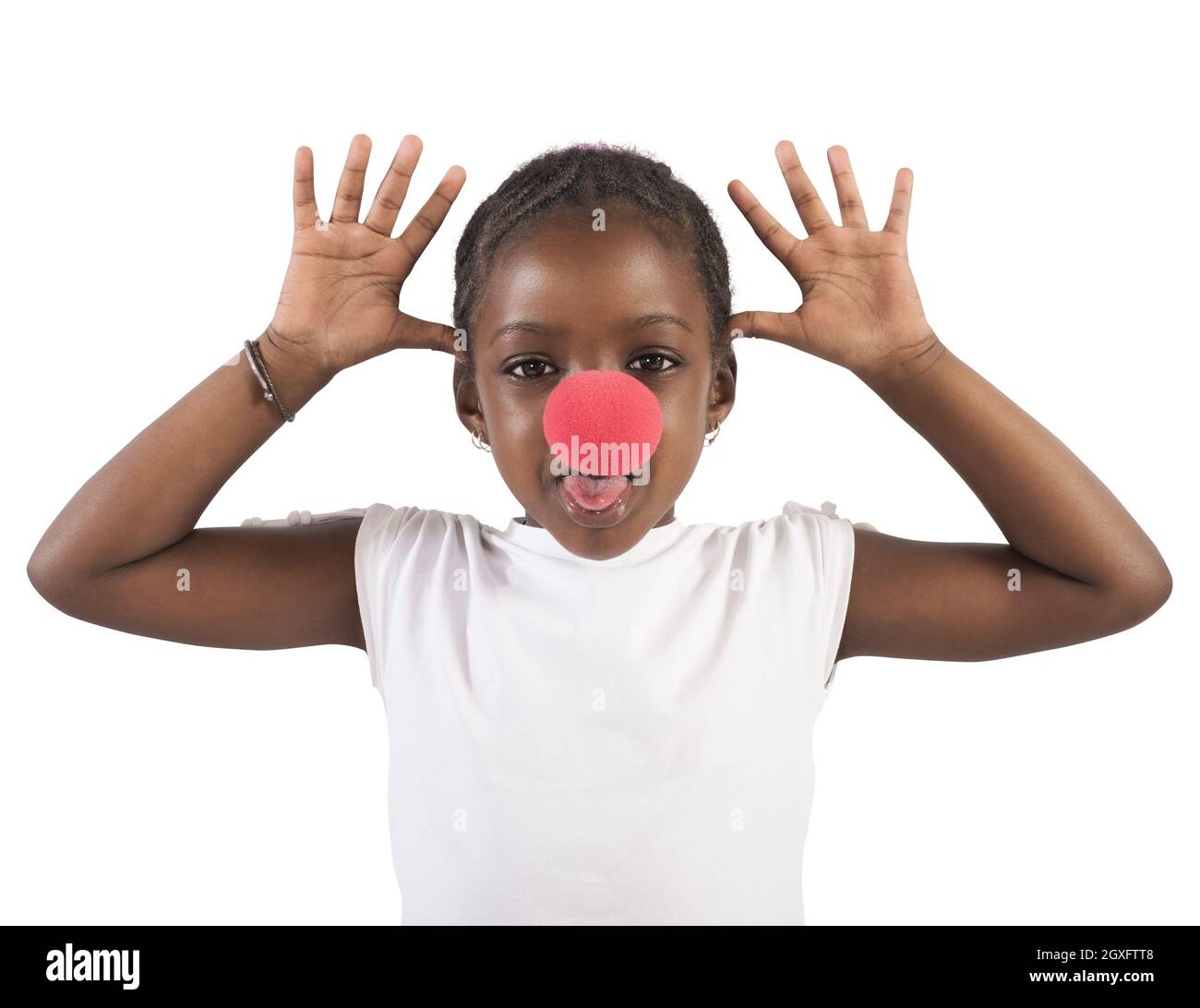 Little girl makes grimace with red noise Stock Photo - Alamy