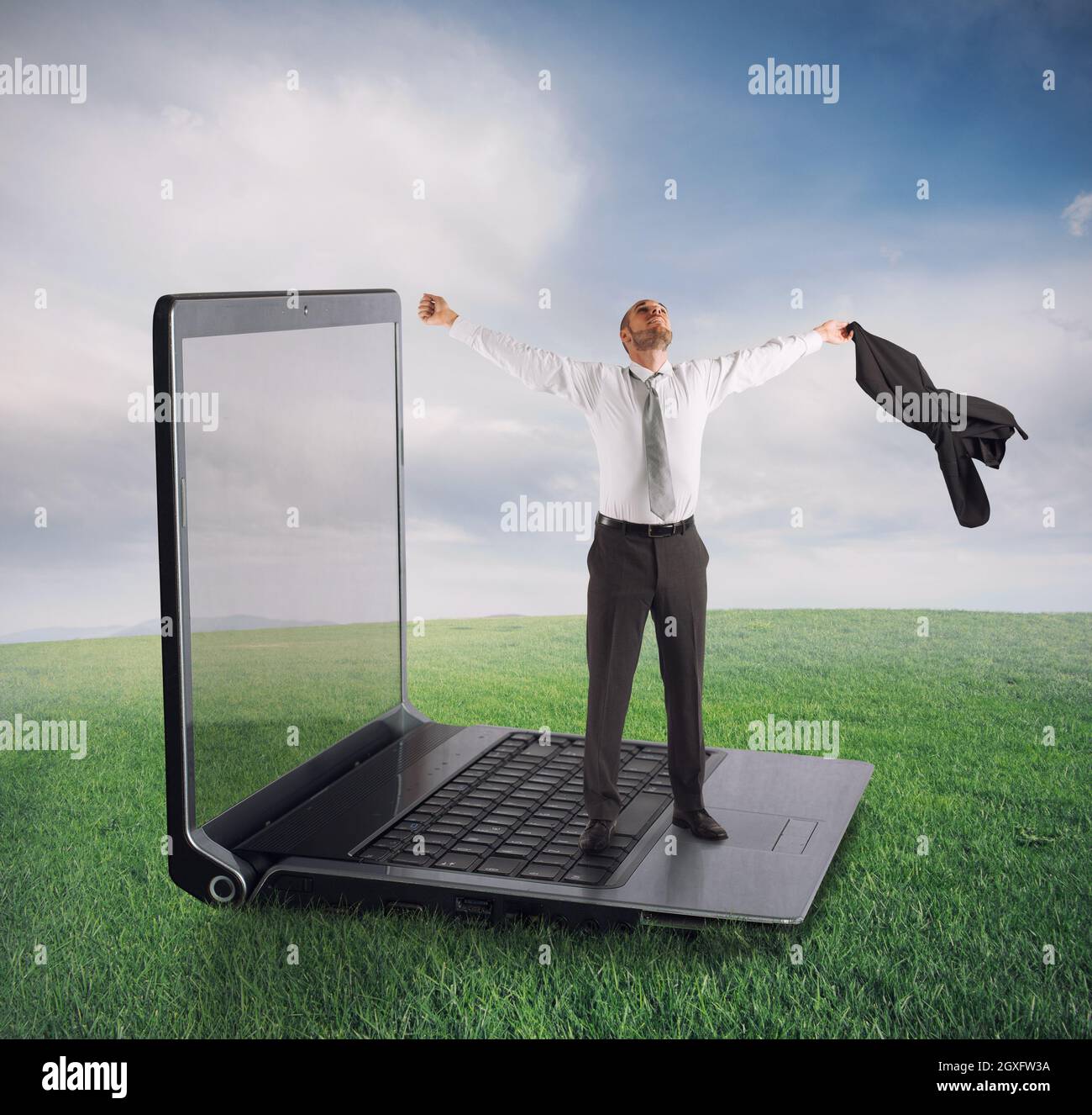 Businessman free from dependence on computers and the web. Technology ...