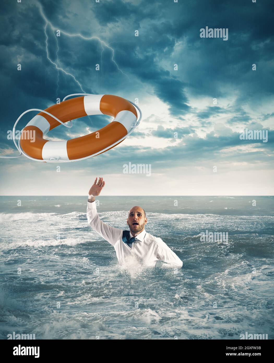 Lifesaver launched a drowning man in the sea Stock Photo - Alamy