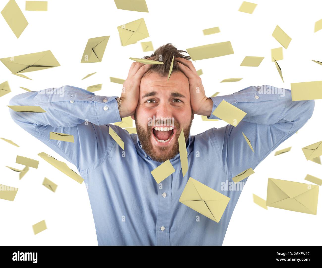 Concept of spam with man and flying email Stock Photo - Alamy