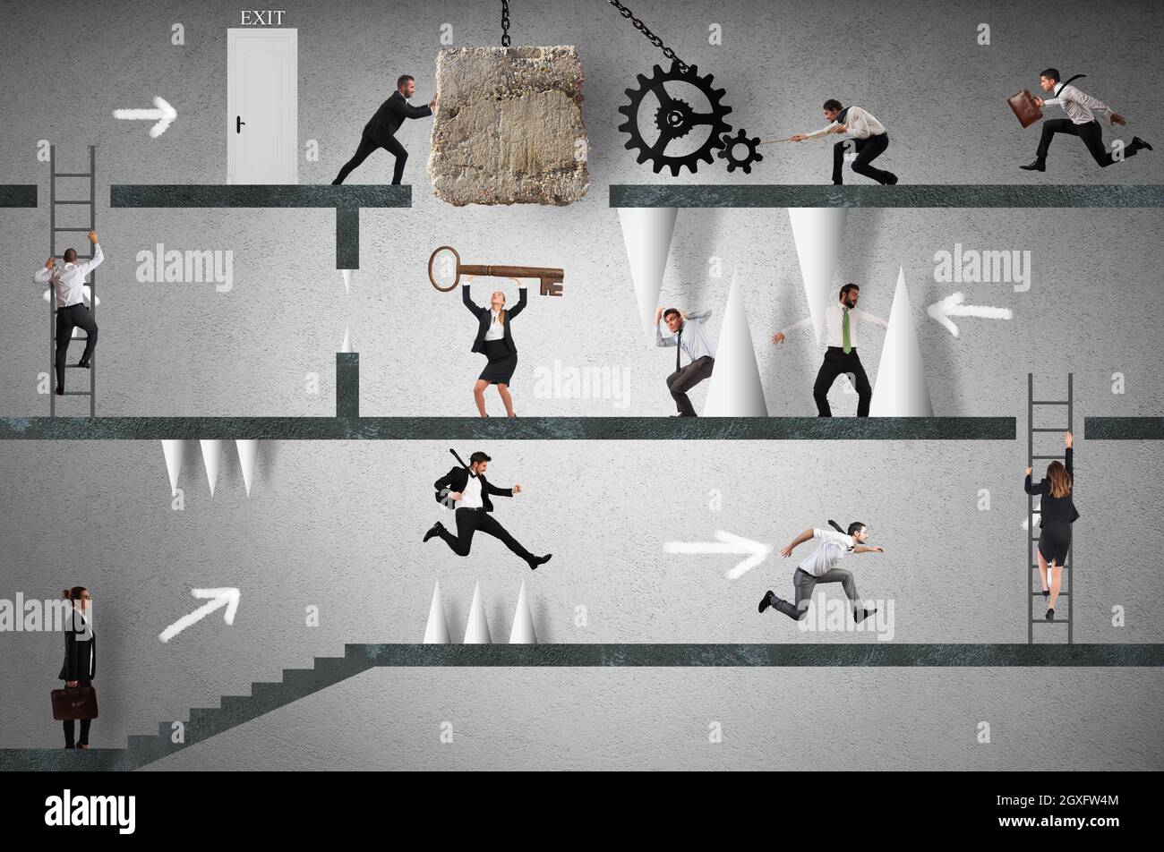 Business people trying to make an obstacle path. career with obstacles ...