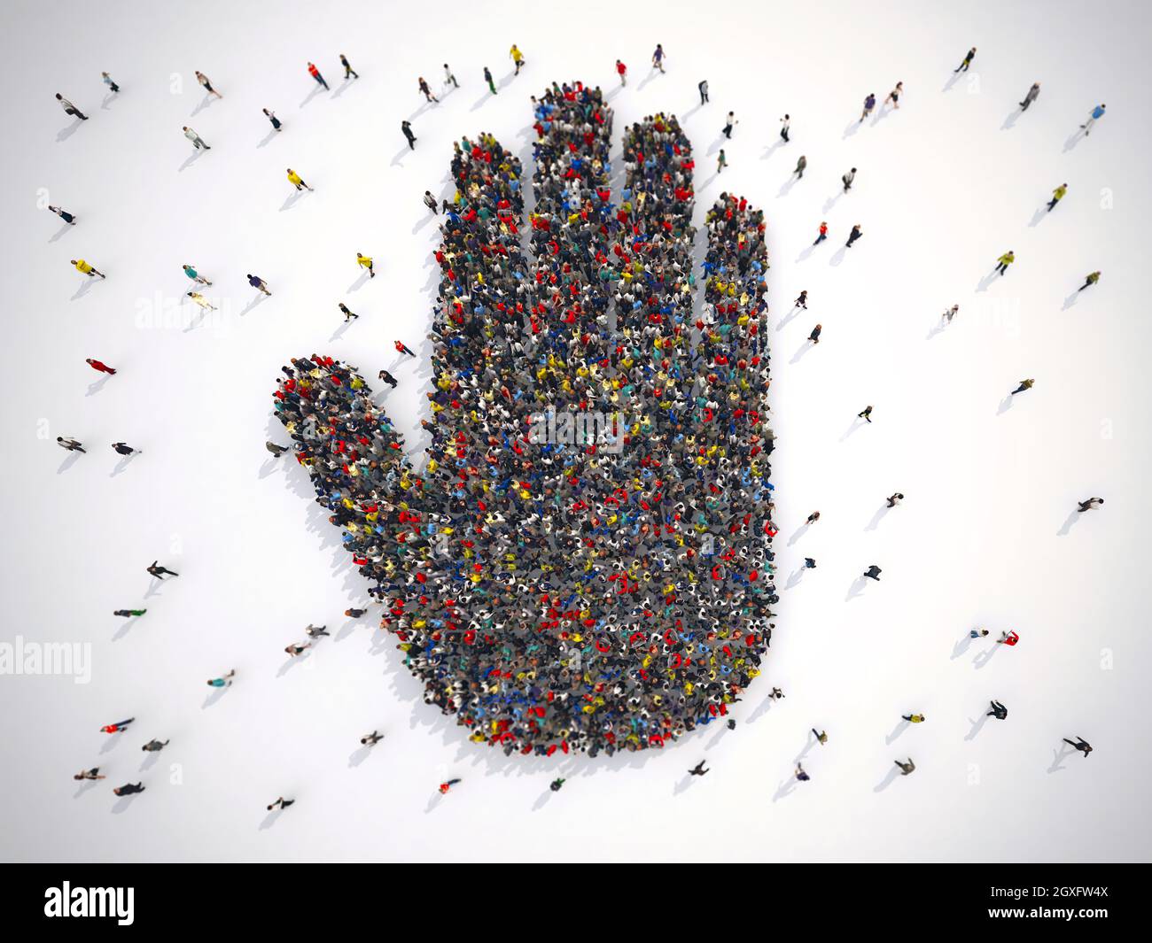 3D Rendering crowd of people united forming a hand Stock Photo - Alamy