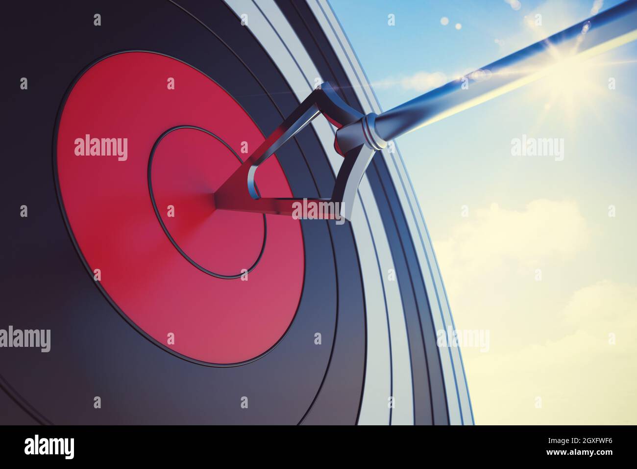 Target hit in the middle by arrow. 3D Rendering Stock Photo - Alamy