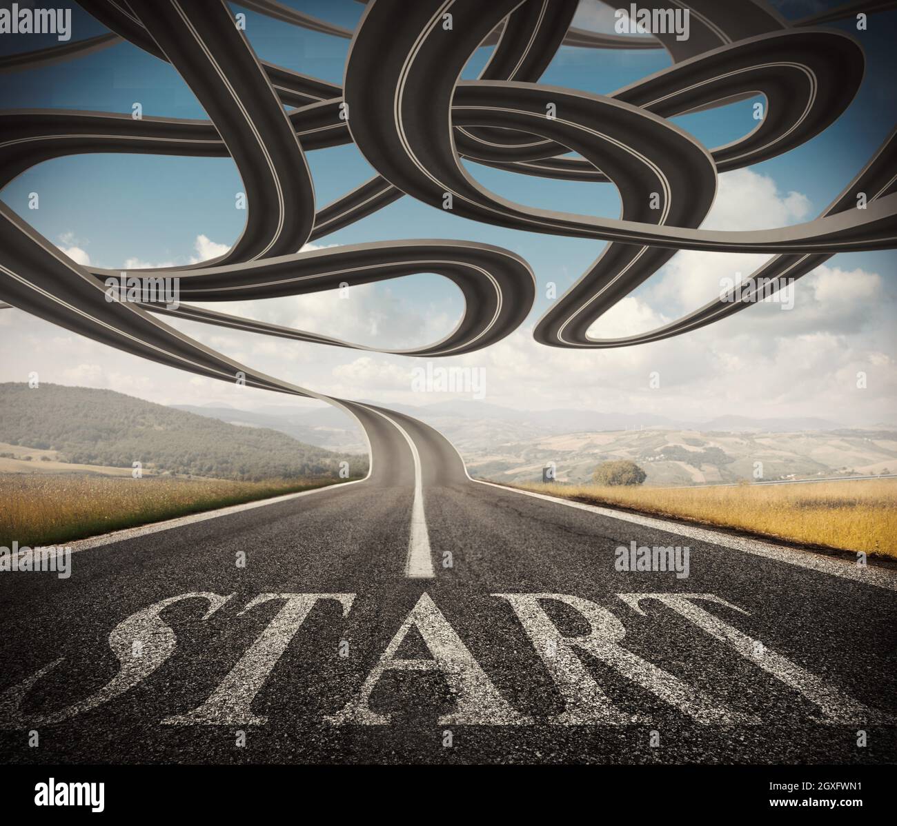 Beginning of a winding and complicated road Stock Photo - Alamy