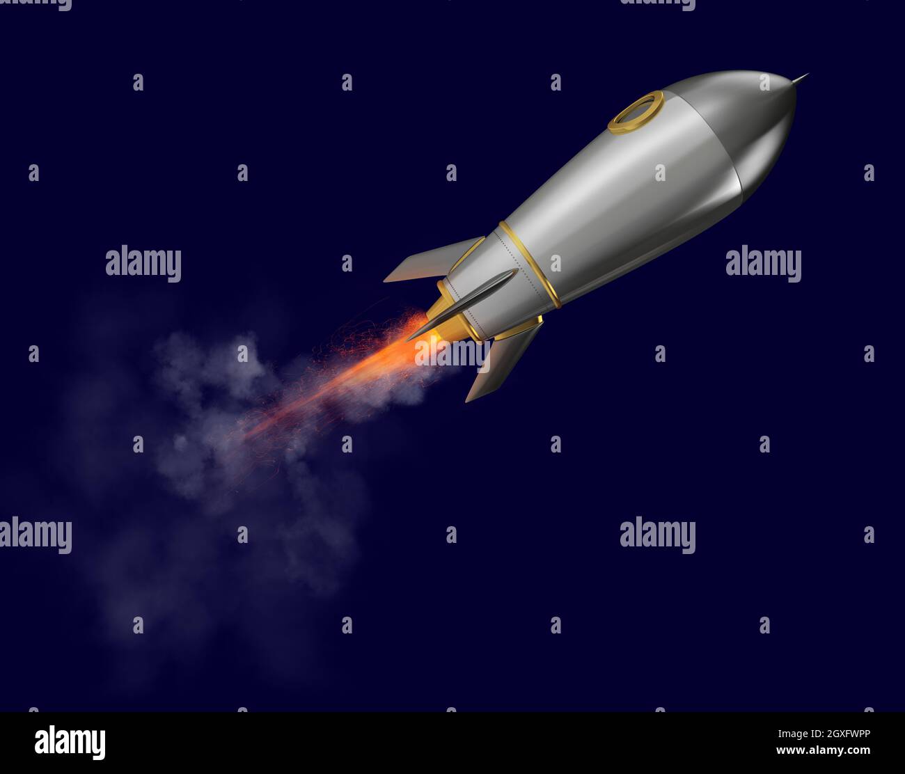 Rocket that start to fly fast high. 3d rendering Stock Photo - Alamy