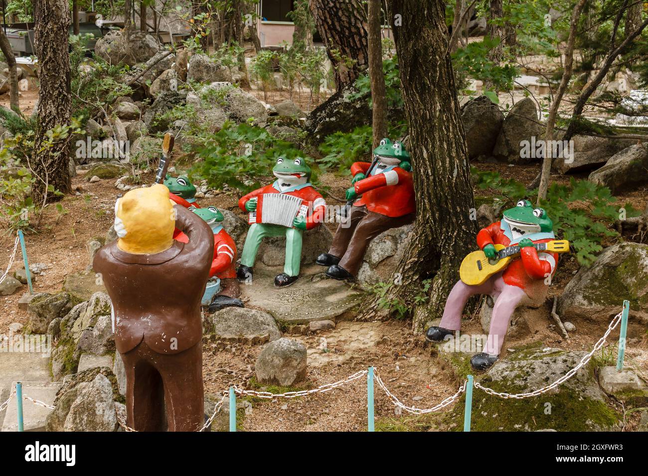 Kangwon Province, North Korea - July 26, 2014: Frogs playing musical ...