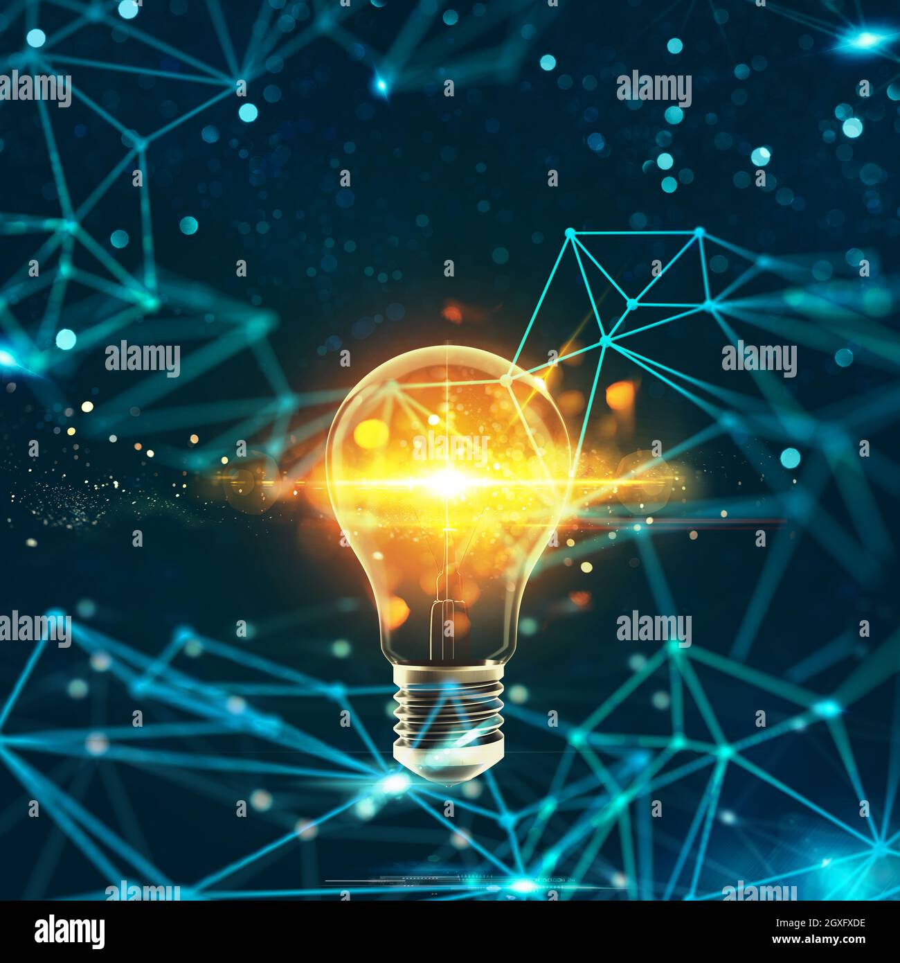 Light bulb shines between networks. Concept of vision and innovation ...