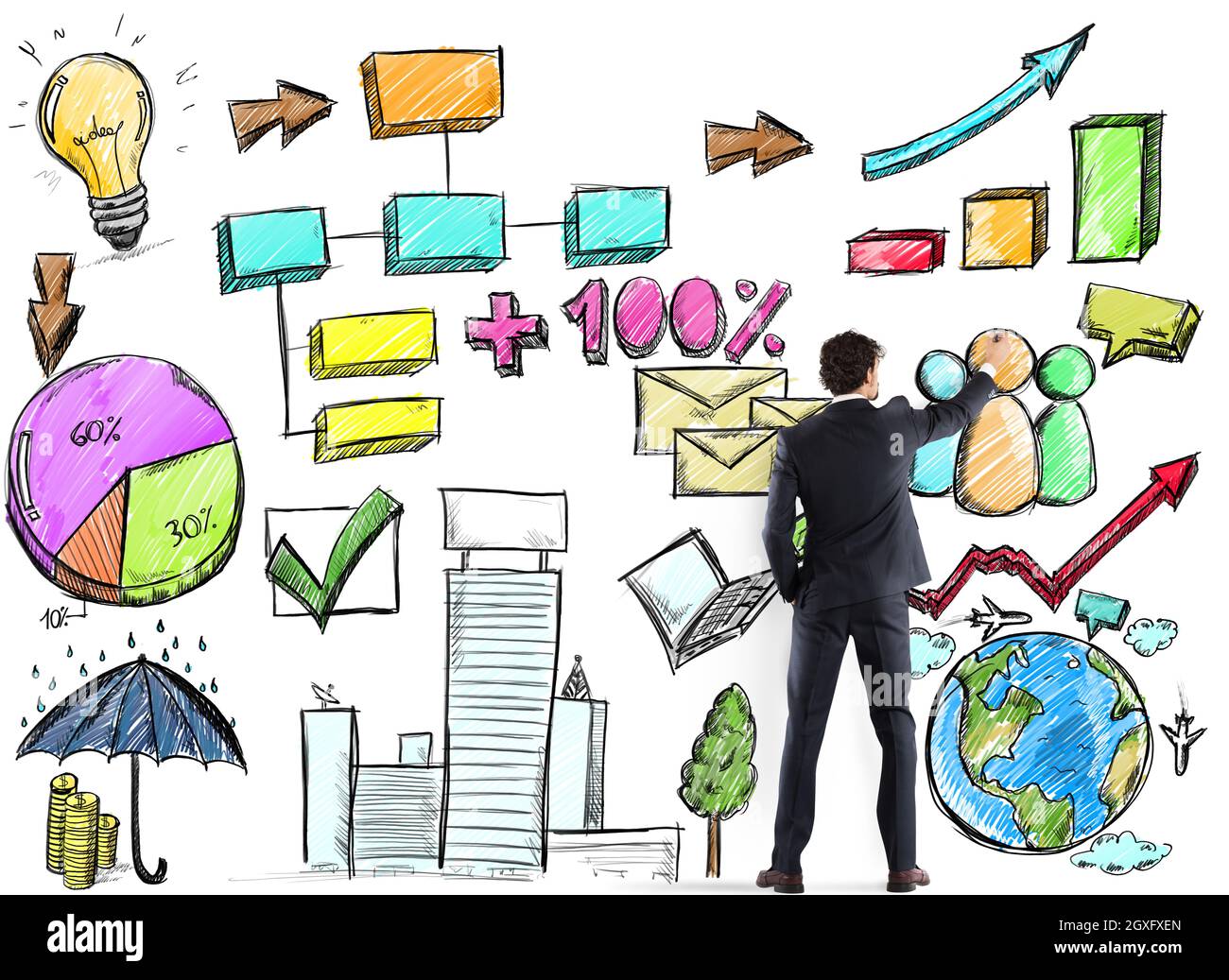 Businessman draws plan and project of business analysis Stock Photo - Alamy