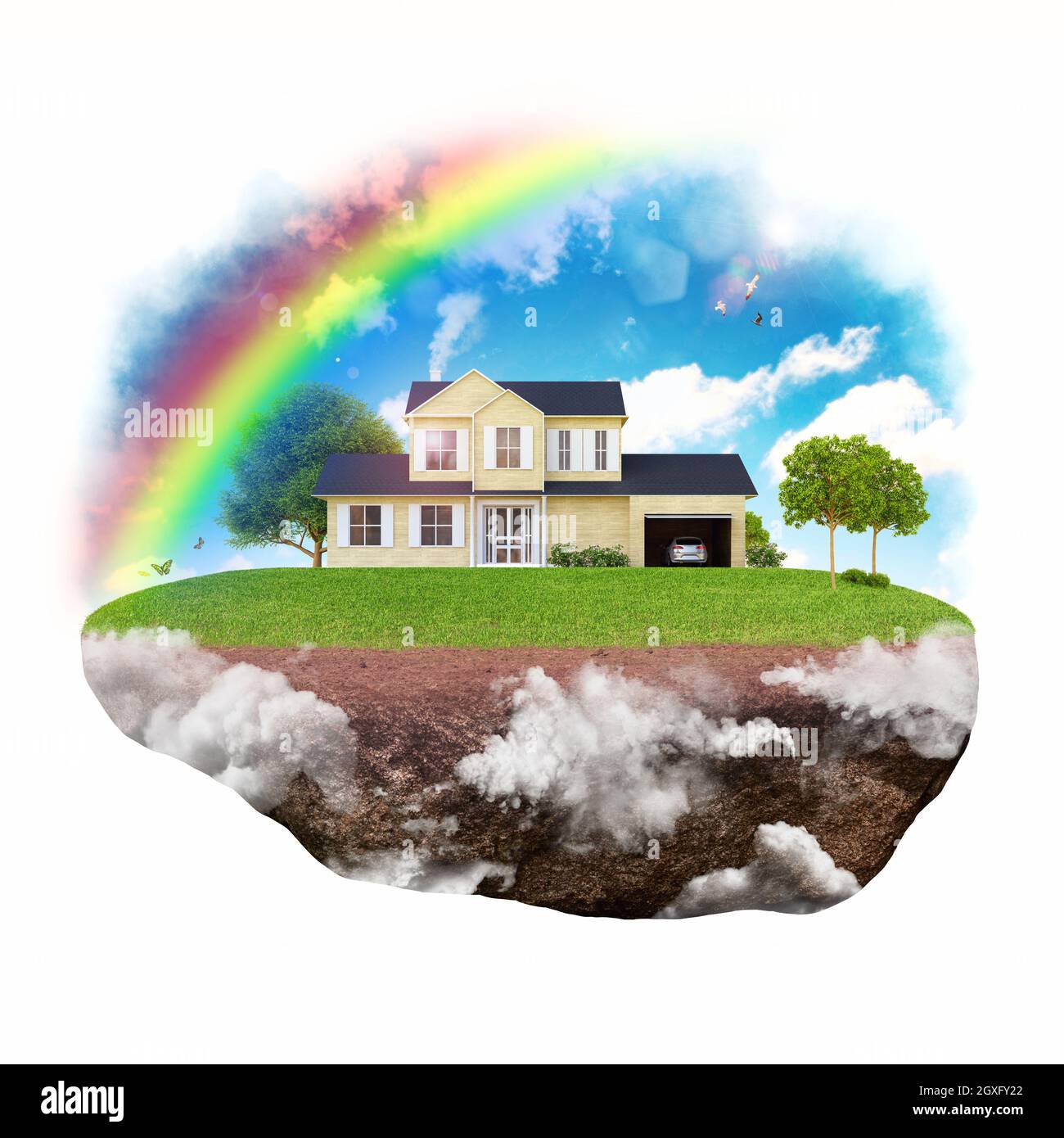 House with background of sky with rainbow Stock Photo - Alamy