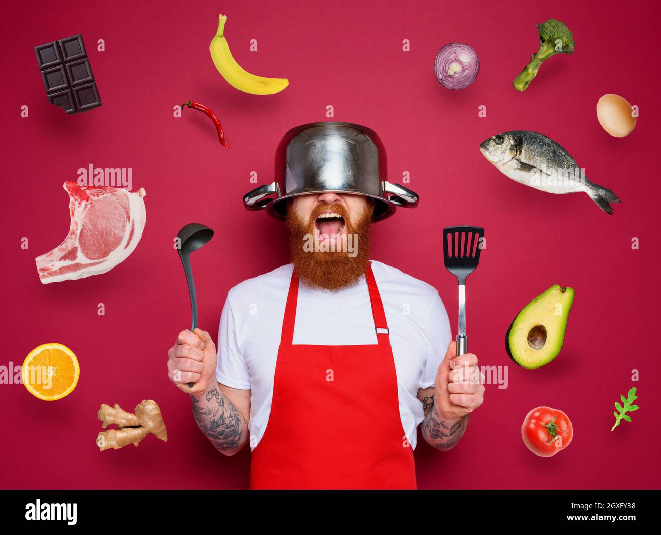 Man chef is ready to fight in the kitchen Stock Photo - Alamy