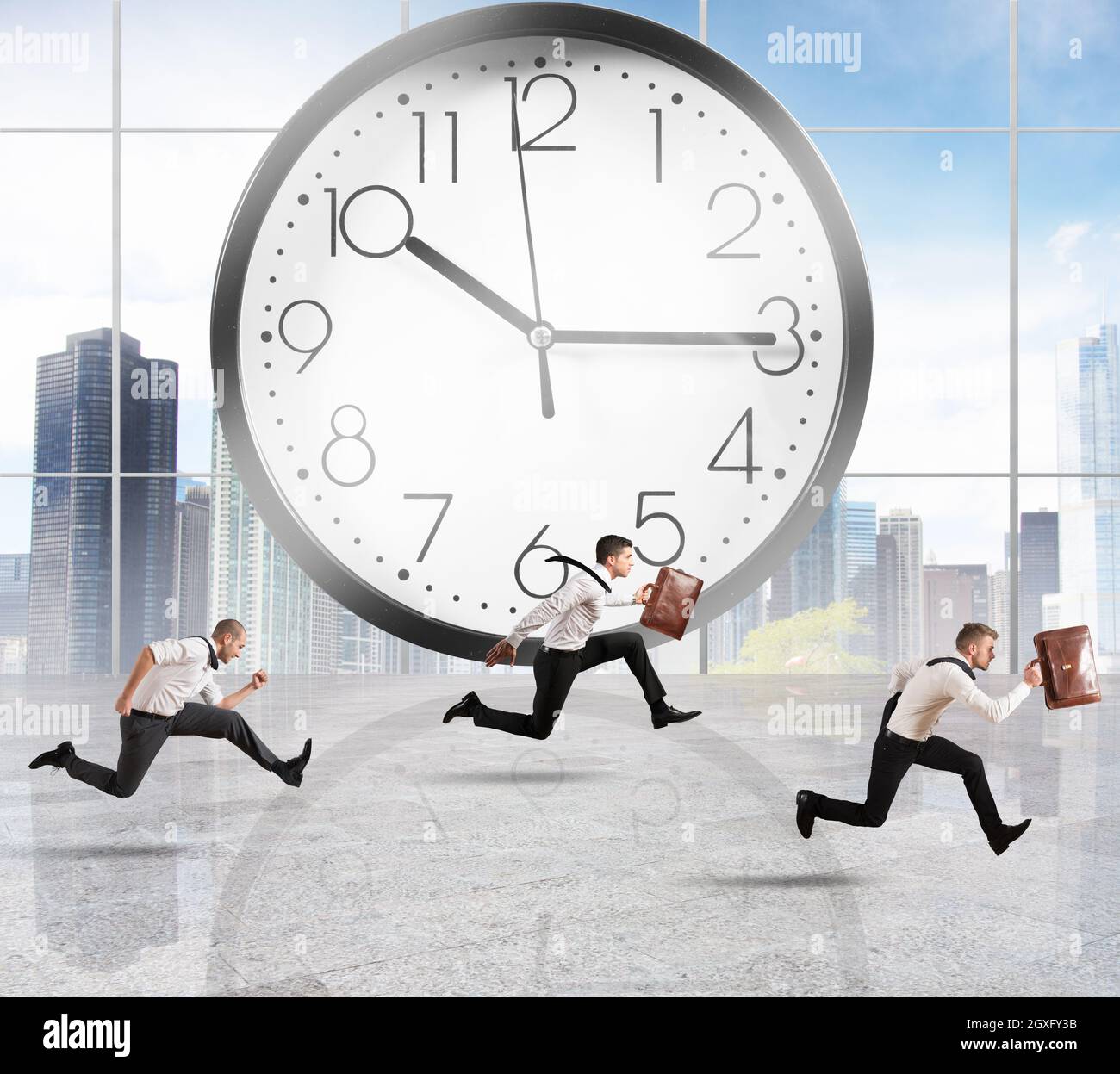 Concept of time and delay with running businessman Stock Photo - Alamy