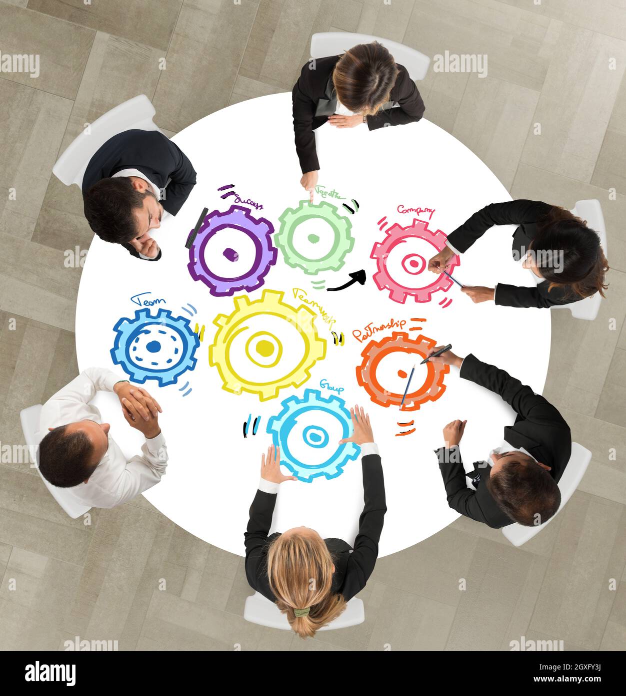 Teamwork and integration concept with gear system Stock Photo - Alamy
