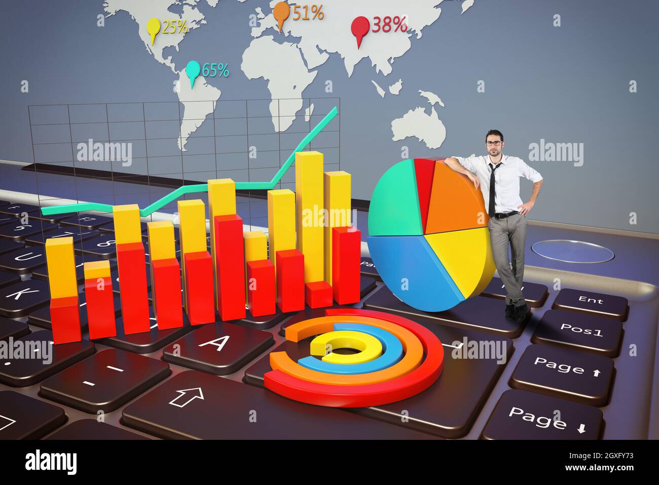Graphics and stats on a computer keyboard Stock Photo - Alamy