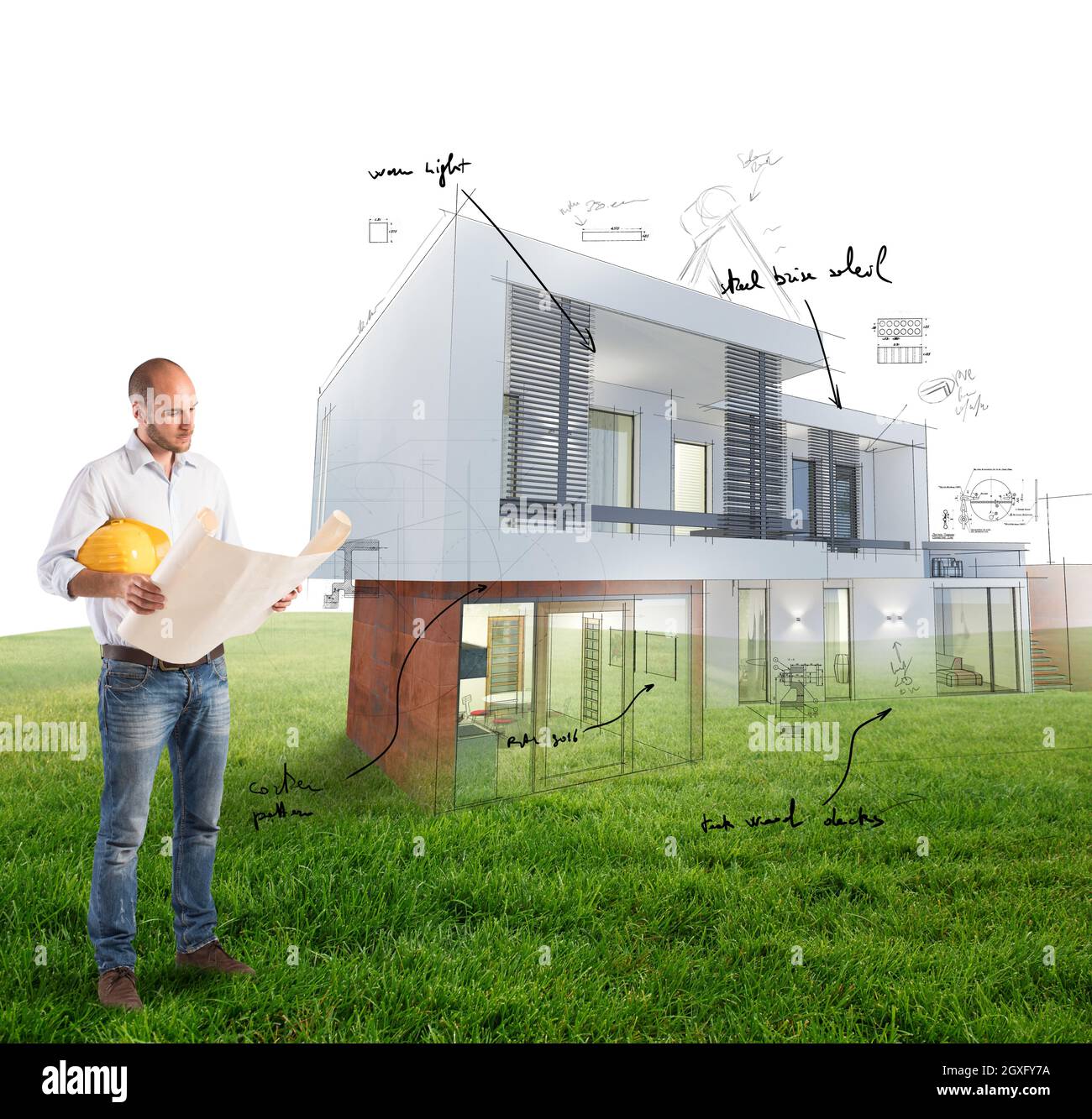 House project of architect in a lawn Stock Photo - Alamy