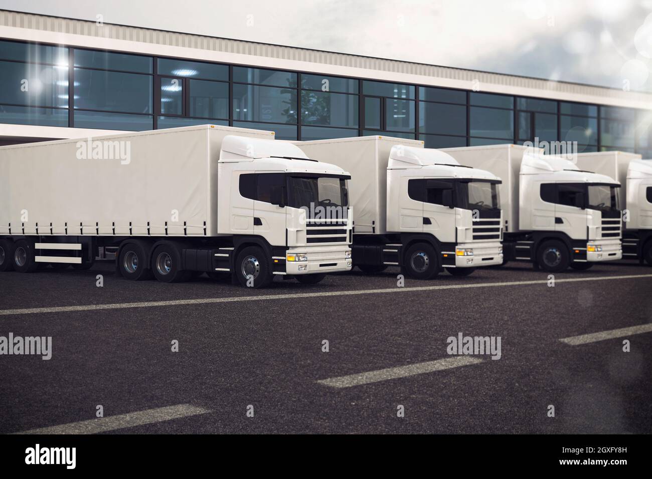 Line of trucks parked on the road Stock Photo - Alamy