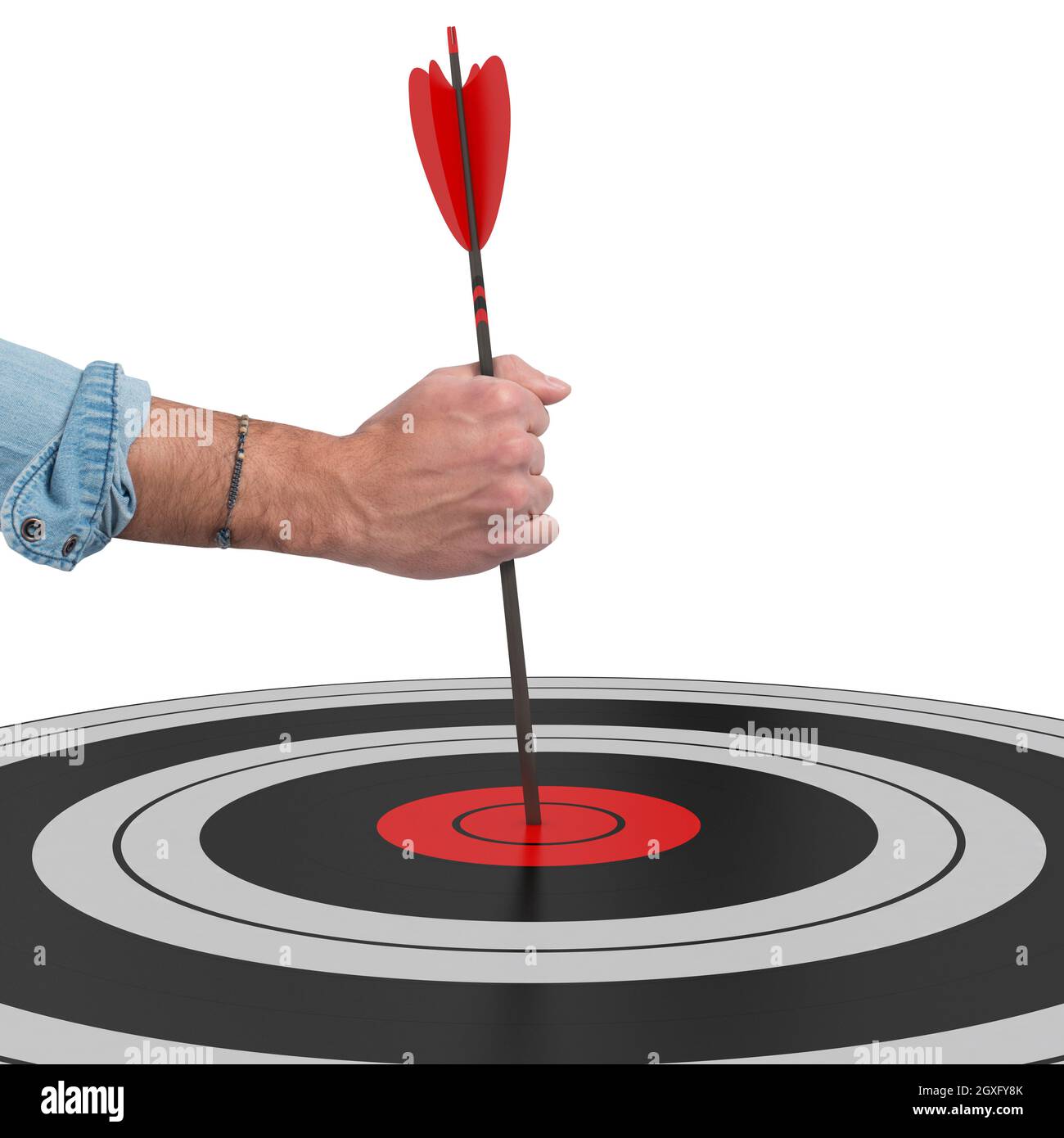 Put an arrow in the target center Stock Photo - Alamy