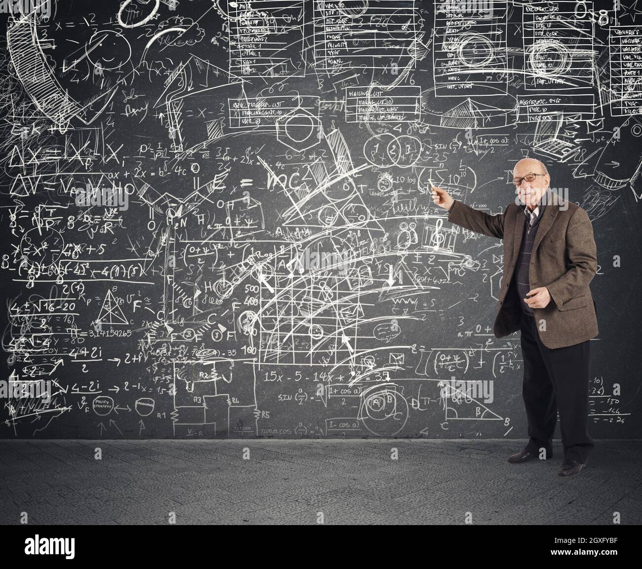 Genius aged teacher explains a complicated lesson Stock Photo - Alamy