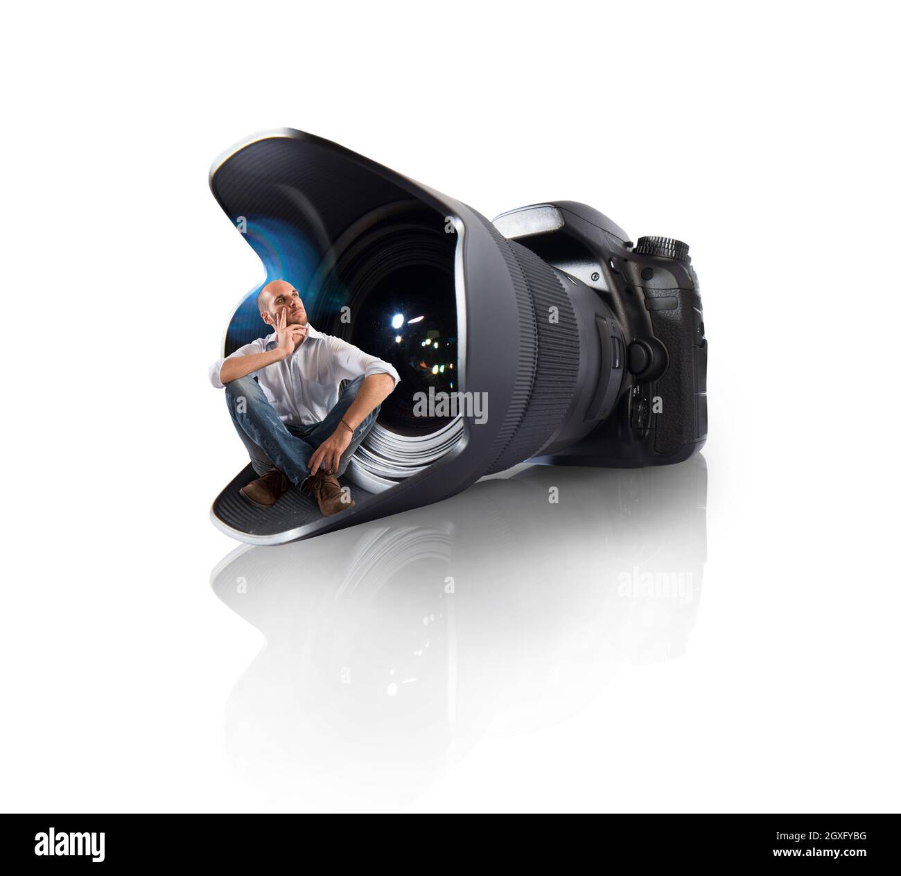 Photographer and camera with wide angle lens Stock Photo - Alamy